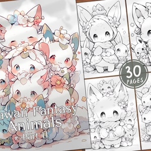 30 Cute Kawaii Fantasy Animals Part 2 Coloring Pages Adults and Kids ...