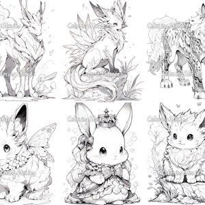 30 Fantasy Animals Coloring Pages Adults and Kids Grayscale Book Gift ...