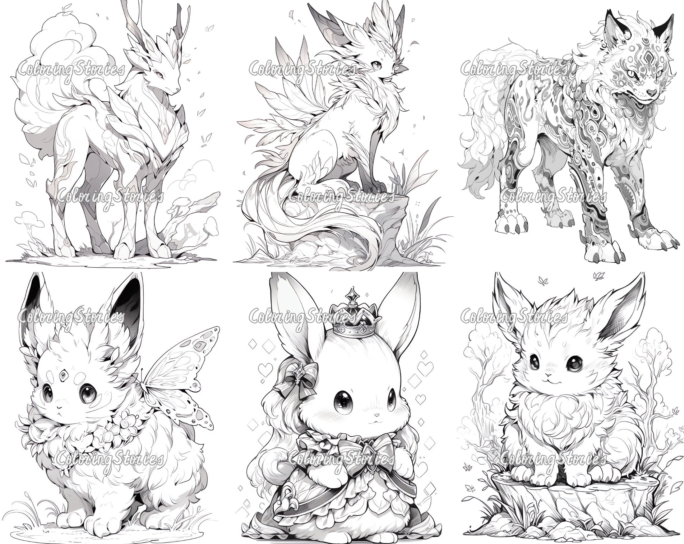 30 Fantasy Animals Coloring Pages Adults and Kids Grayscale Book Gift ...