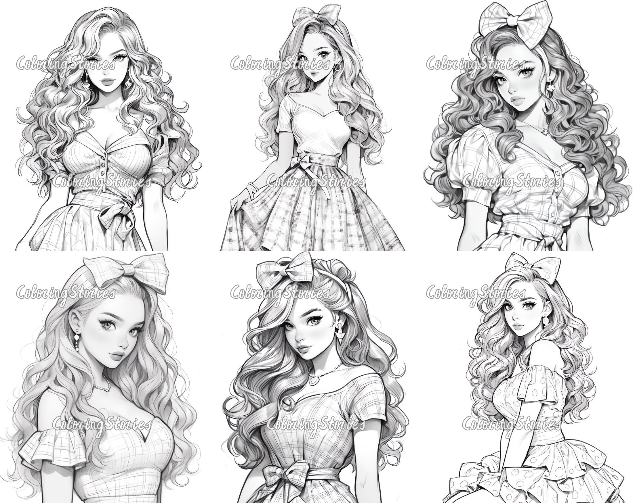 30 Pin-up Style Digital Coloring Book Fashion Girls Coloring - Etsy