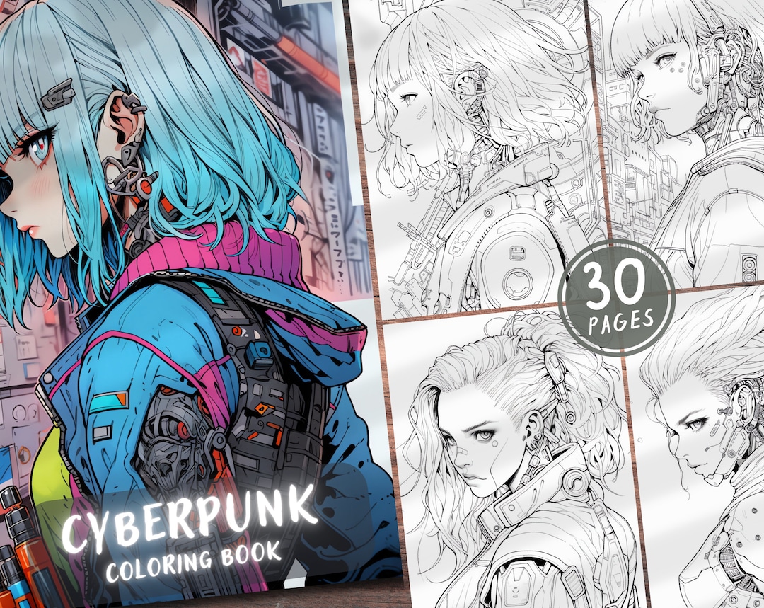 30 Cyberpunk Girls Coloring Pages for Adults Coloring Books Women ...