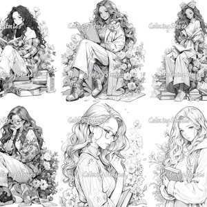30 Girls With Books Digital Coloring Book Fashion Girls Coloring Pages ...