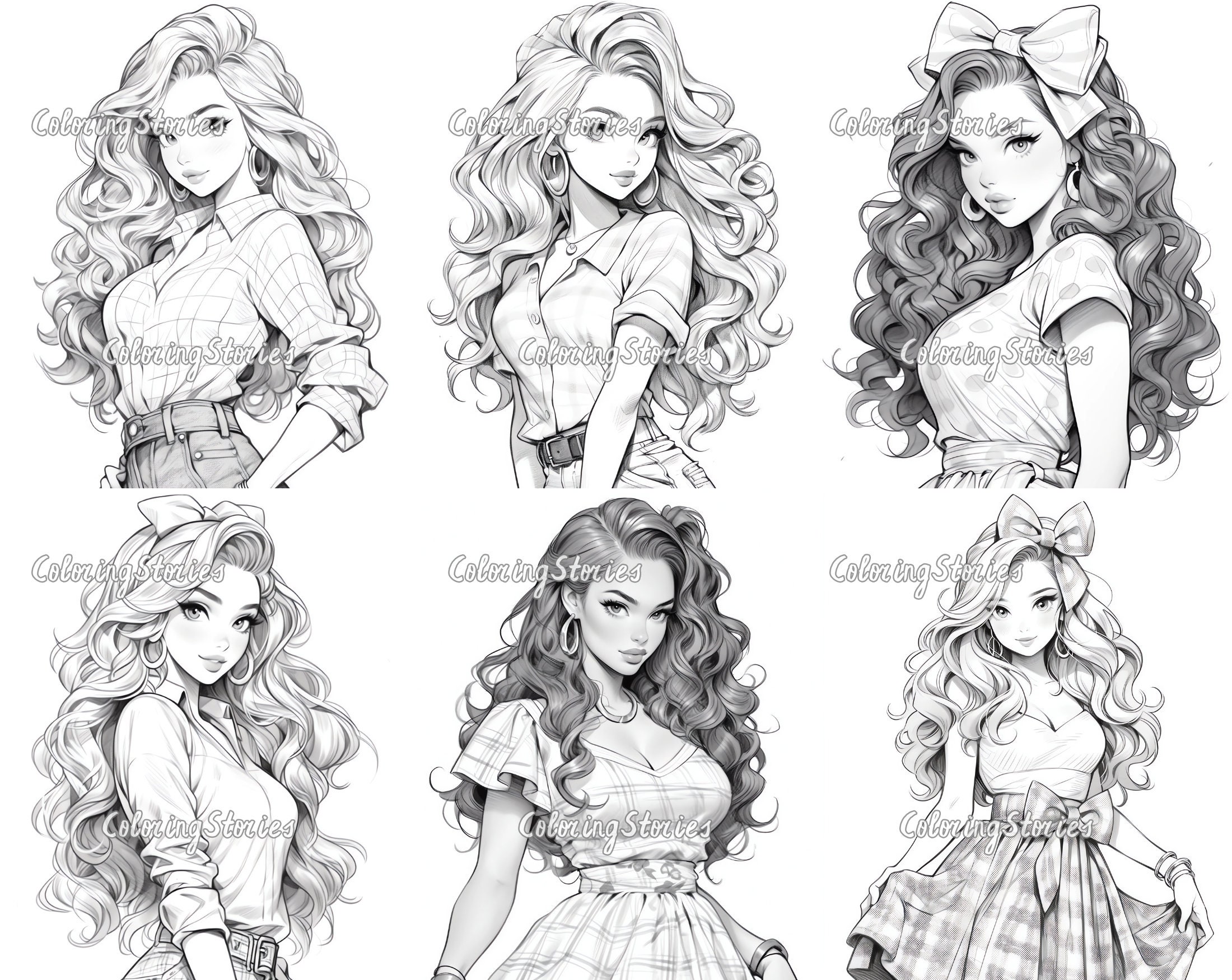 30 Pin-up Style Digital Coloring Book Fashion Girls Coloring - Etsy