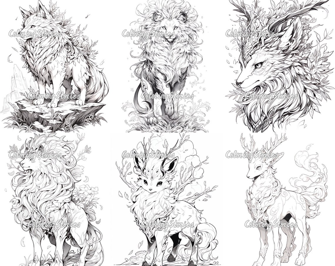 30 Fantasy Animals Coloring Pages Adults and Kids Grayscale - Etsy