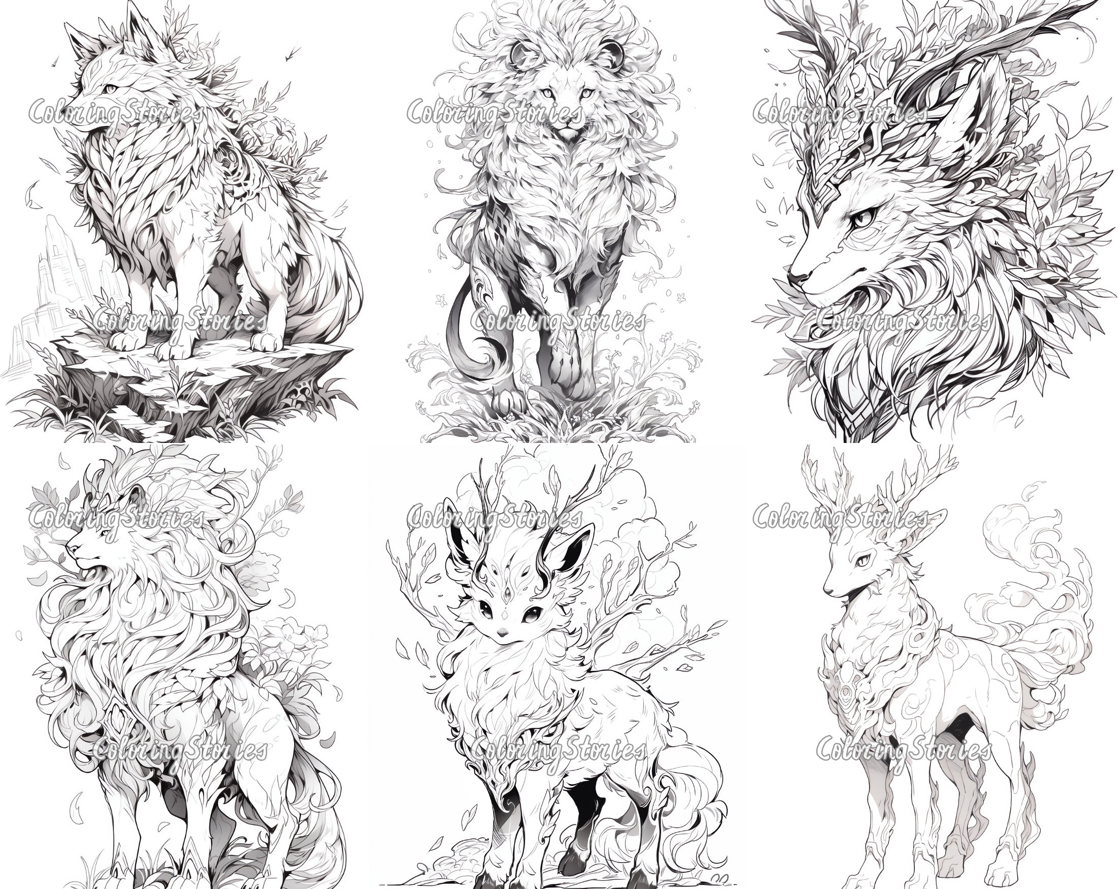 30 Fantasy Animals Coloring Pages Adults and Kids Grayscale - Etsy