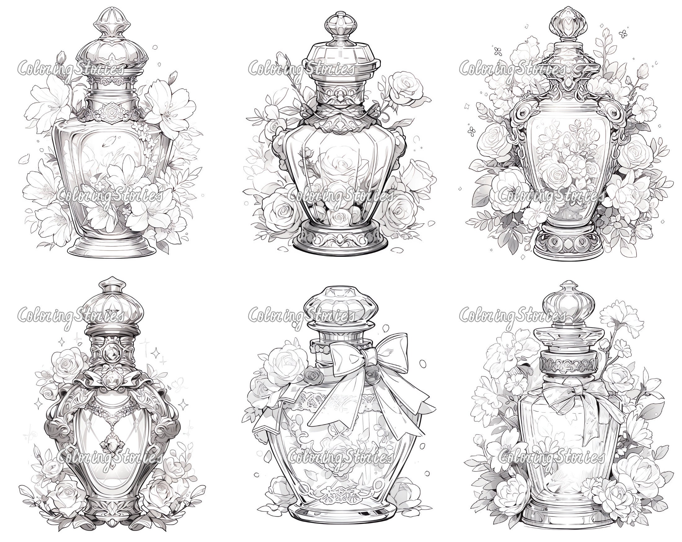 30 Perfume Bottles Part 2 Digital Coloring Book Bottles Perfume ...