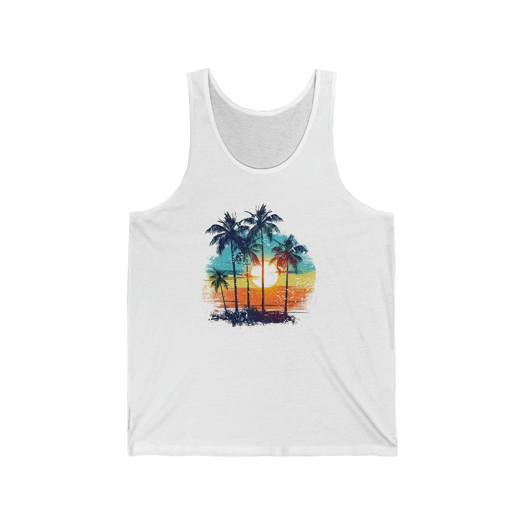Beach Tank Soft Tank Top Palm Tree Sunset Tank Top for Beach - Etsy