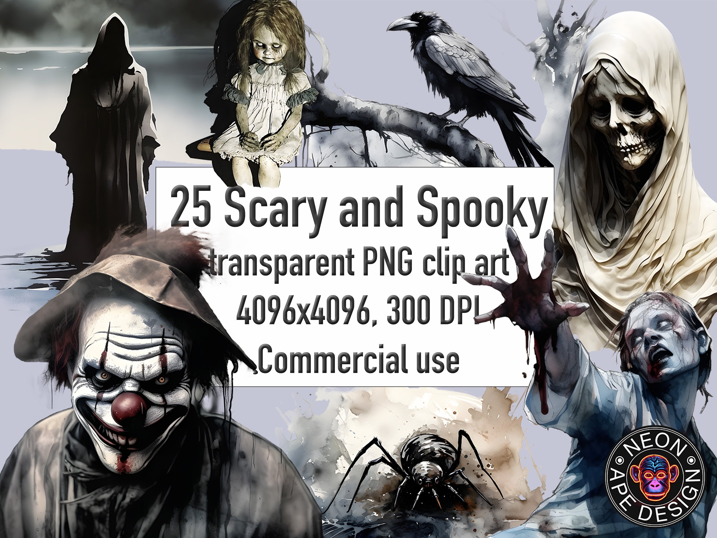 25 Scary and Spooky Clip Art, Transparent PNG, Commercial Use, Horror ...