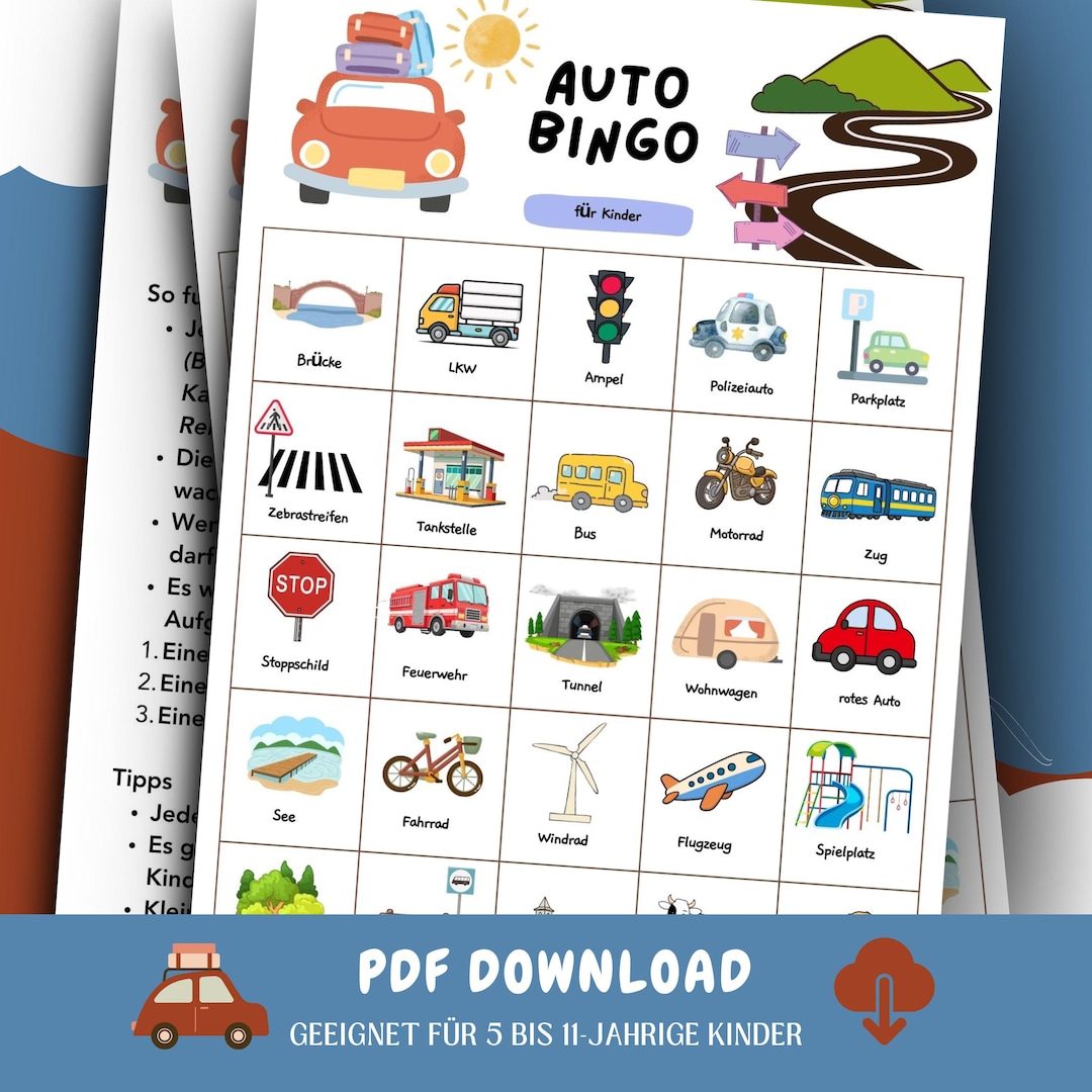 Car Bingo for Kids - Printable PDF Download | Printable Travel Game for ...