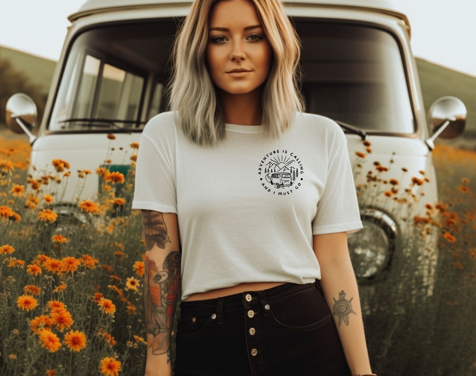 2 Adventure VW Bulli Graphics, Camper Van Svg PNG, Vanlife Roadtrip Png Svg, Mountain Circle Svg ...