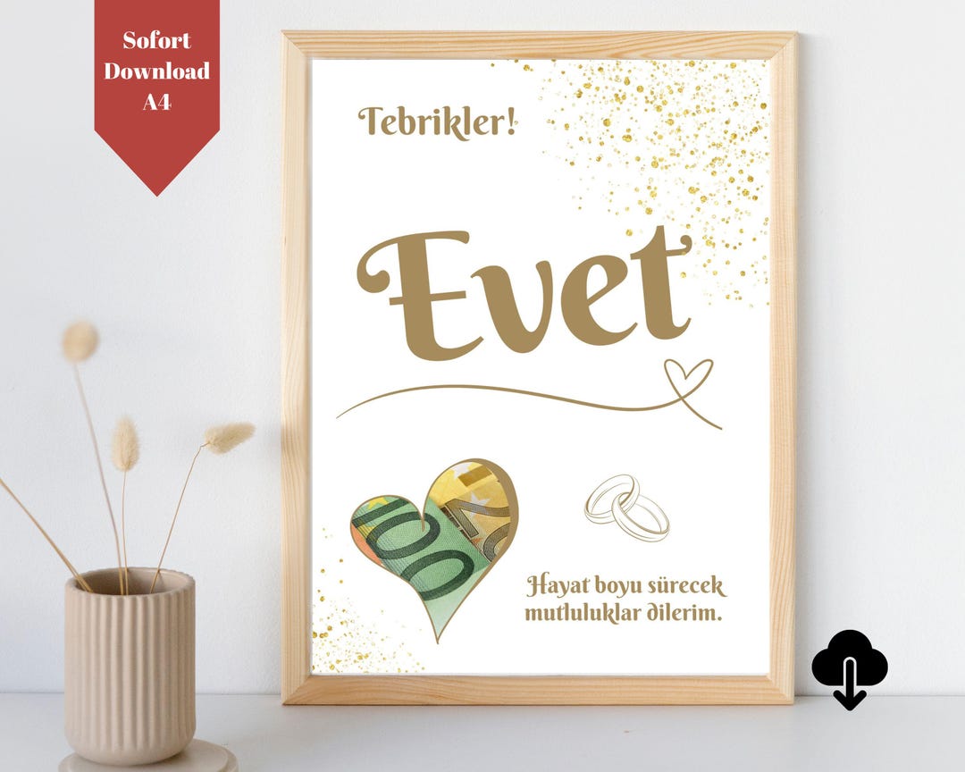 Turkish Wedding Cash Gift as a Printable Template PDF A4 | Wedding Gift ...