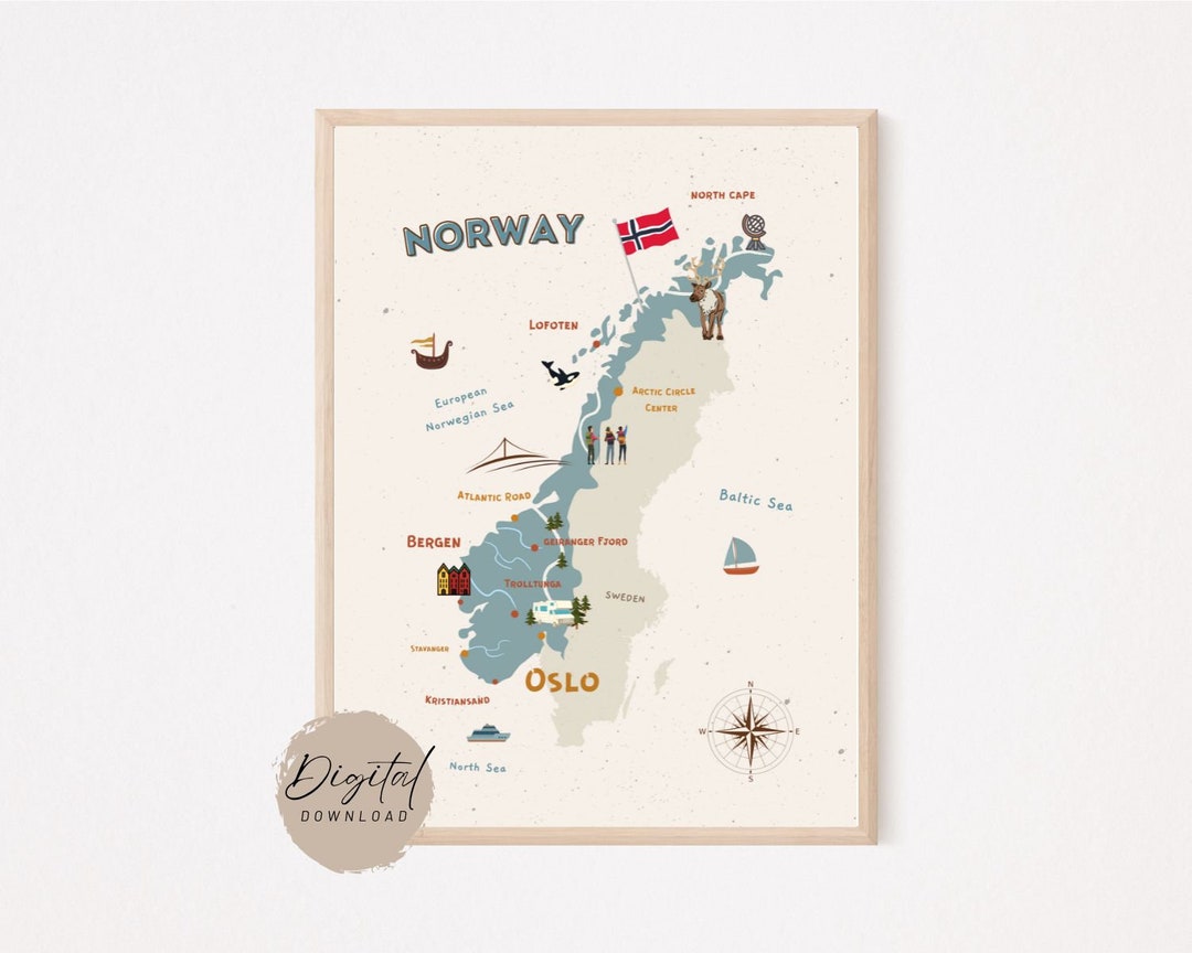 Norway Poster Digital Download Norway Illustrated Map Norway Map ...