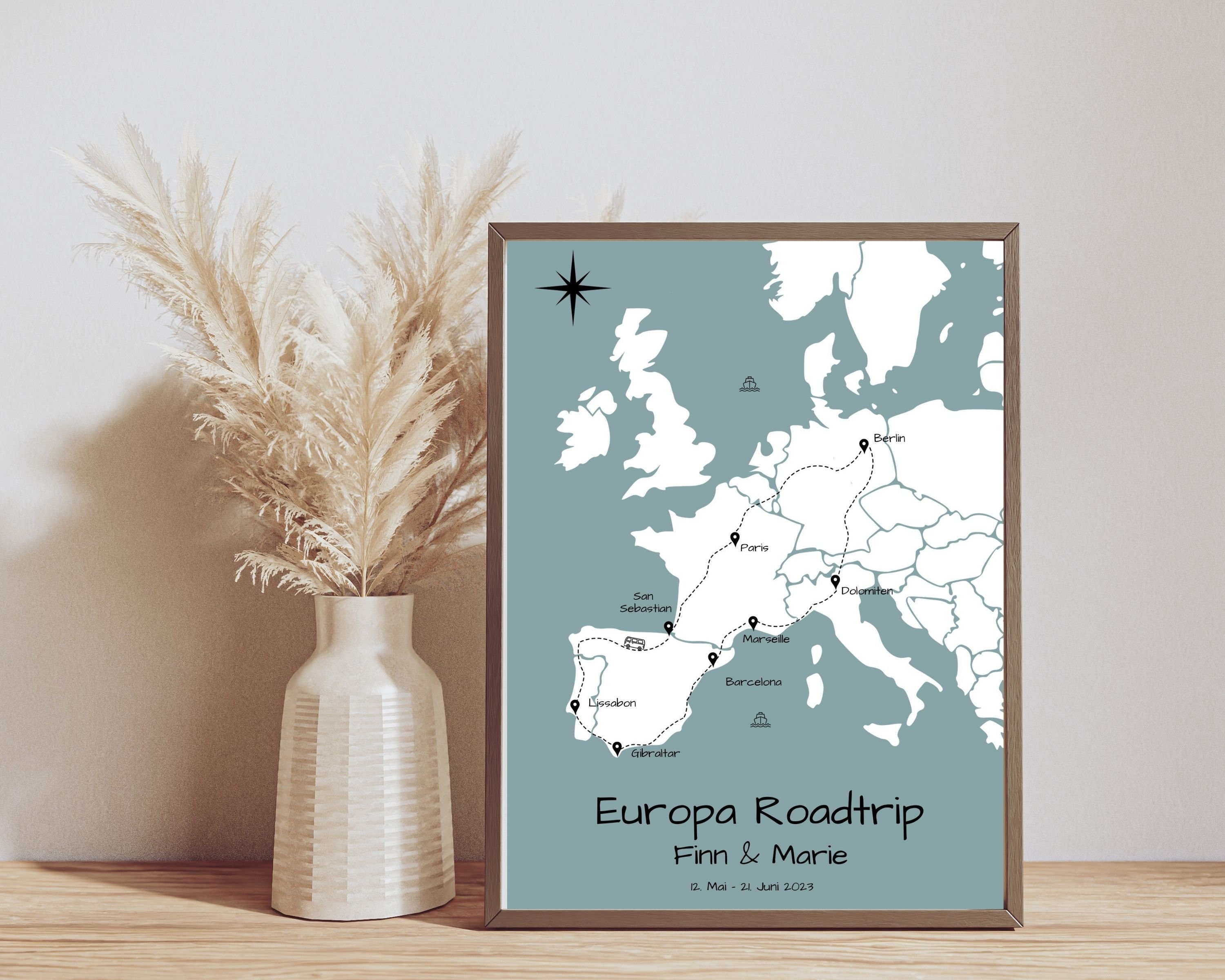 Custom Road Trip Route Map Europe Personalized Europe Map Custom Travel ...