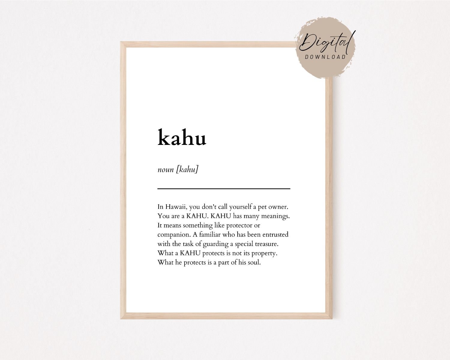 Kahu Definition Poster | Kahu Hawaiian Meaning Pet Owners | Dog Poster With Kahu Definition ...