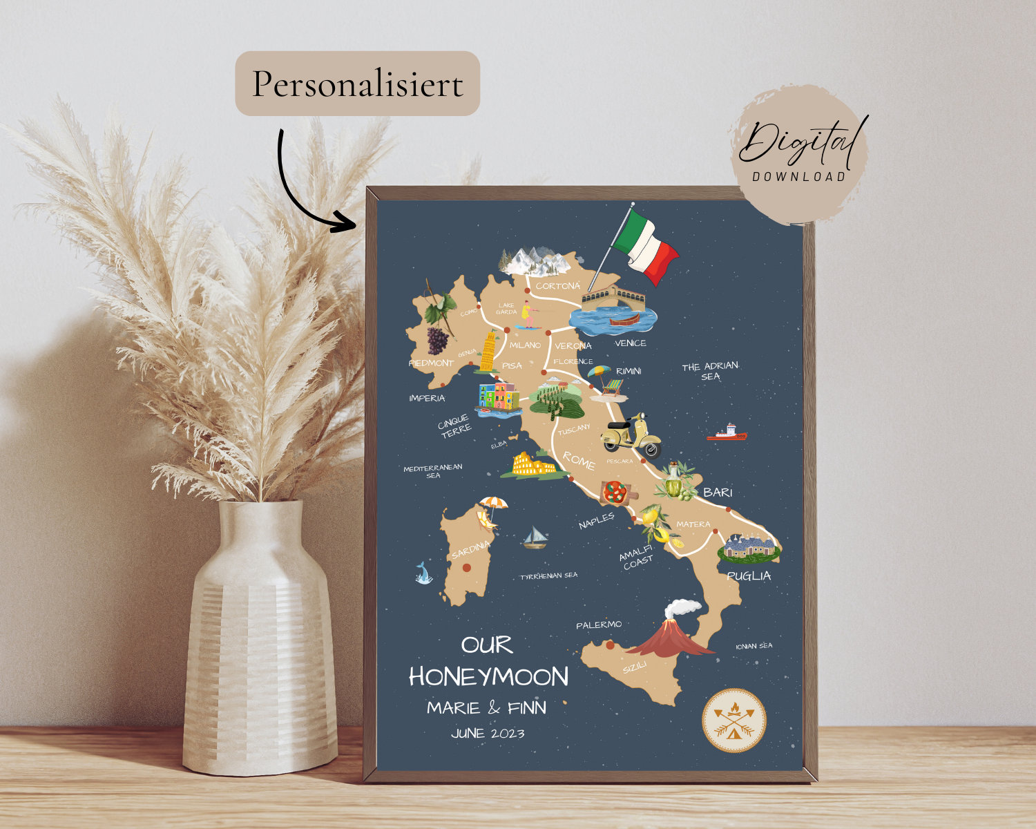Personalized Italy Map Custom Travel Map Italy Individual Travel Map ...