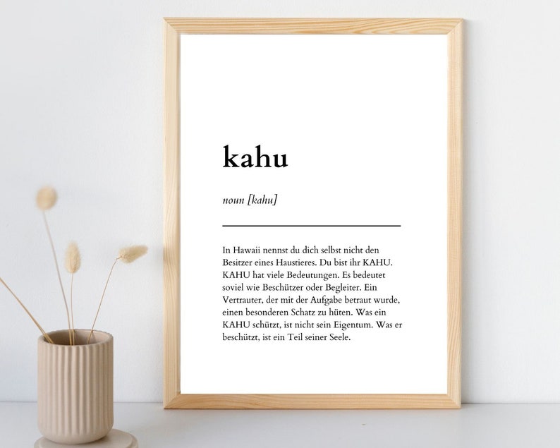 Kahu Definition Poster German | Kahu Hawaiian Meaning for Pet Owners ...