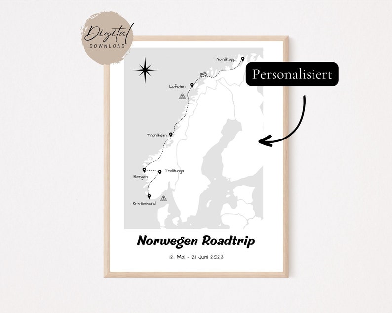 Custom Norway Road Trip Route Map Personalized Travel Map - Etsy