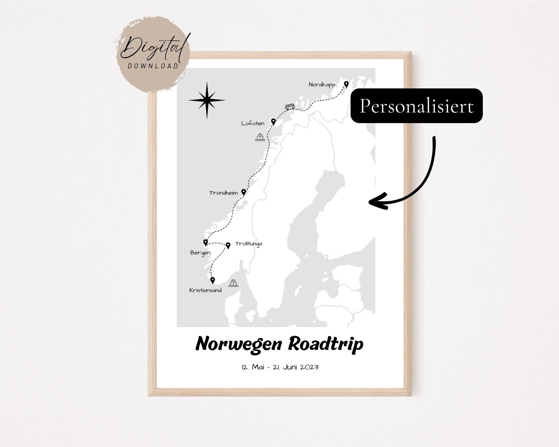 Custom Norway Road Trip Route Map | Personalized Norway Travel Map ...
