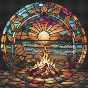 Tropical Beach Bonfire Stained Glass Style Cross Stitch Pattern - Etsy