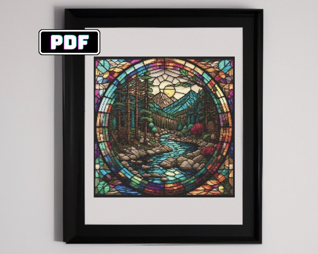 Stained Glass Forest With River Cross Stitch Pattern - Etsy