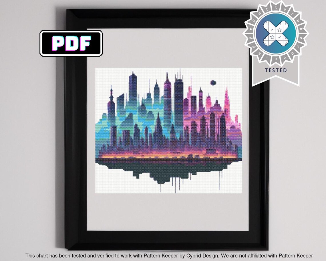 Futuristic Neon Skyline Cross Stitch Pattern - DIY Embroidery Design - Etsy
