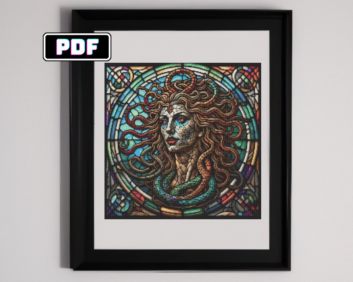 Medusa Stained Glass Cross Stitch Pattern Mythical Serpent, DIY ...