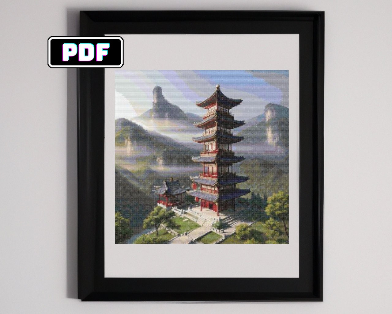 Ancient Chinese Temple Cross Stitch Pattern - Etsy