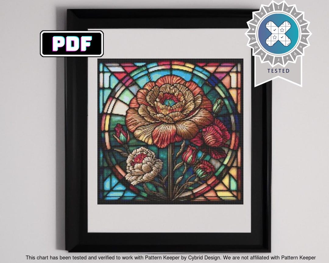 Stained Glass Carnation Cross Stitch Pattern - DIY Floral Needlework - Etsy