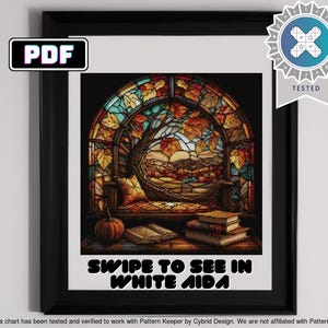 Autumn Book Nook Cross Stitch Pattern - Stained Glass Style - Etsy