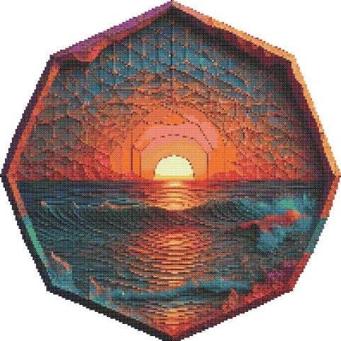 Sunset Polygon Art Cross Stitch Pattern - Modern Geometric Design - Etsy