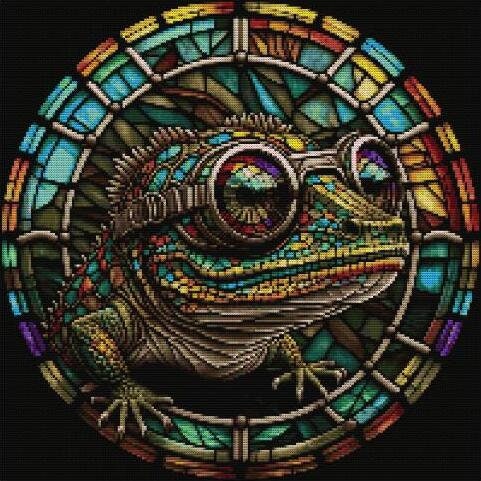 Gecko With Goggles Cross Stitch Pattern - Stained Glass Style - DIY ...