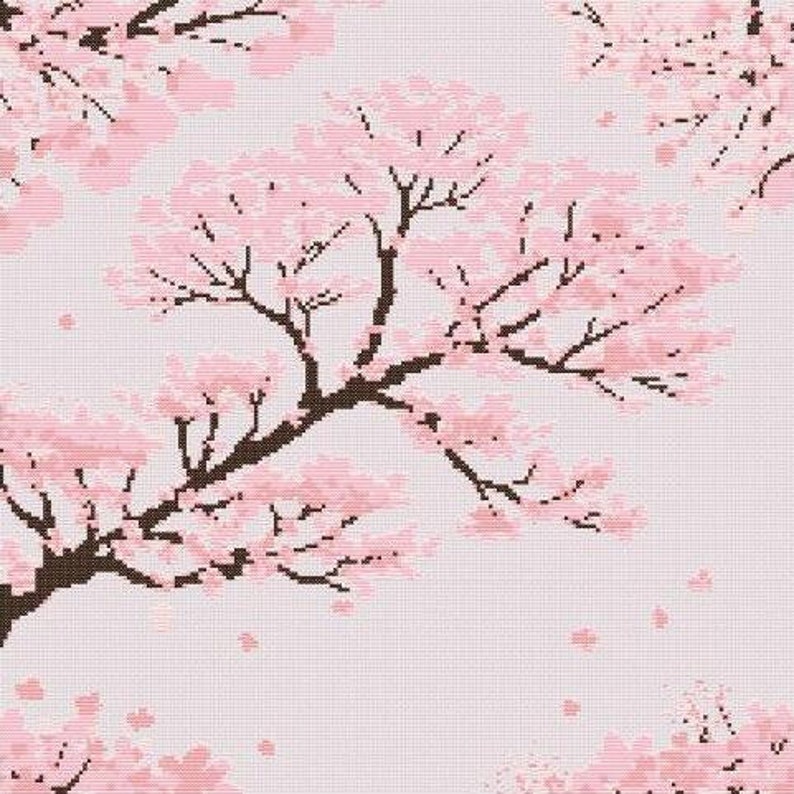 Cherry Blossom Cross Stitch Pattern - DIY Floral Needlework Design - Etsy