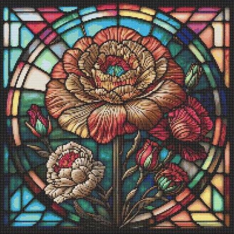 Stained Glass Carnation Cross Stitch Pattern - DIY Floral Needlework - Etsy