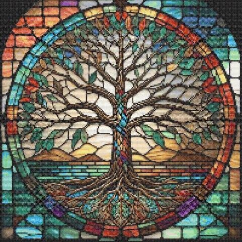 Tree of Life Cross Stitch Pattern Stained Glass Style - DIY Craft ...