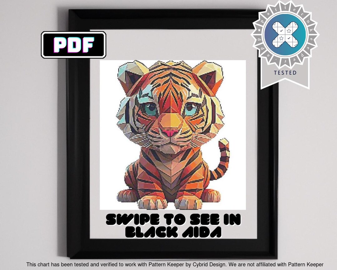 Baby Tiger Polygon Art Cross Stitch Pattern - Wildlife Embroidery DIY ...