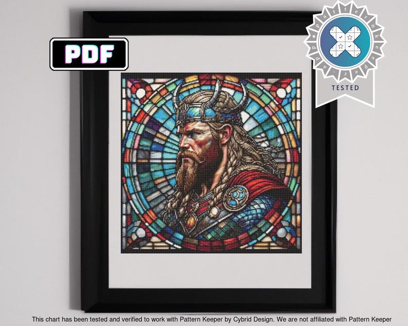 Thor Stained Glass Cross Stitch Pattern - Superhero Needlework Design ...