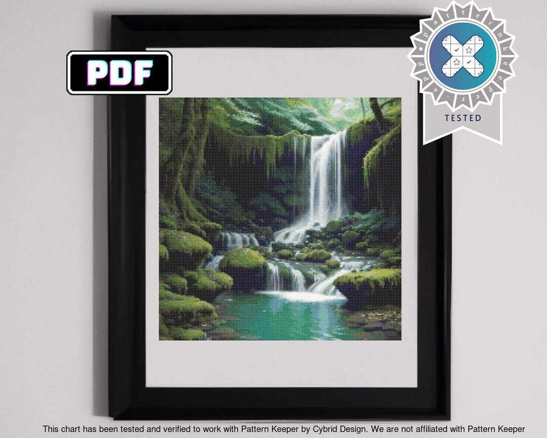 Hidden Waterfall Cross Stitch Pattern Nature's Serenity, DIY Embroidery ...