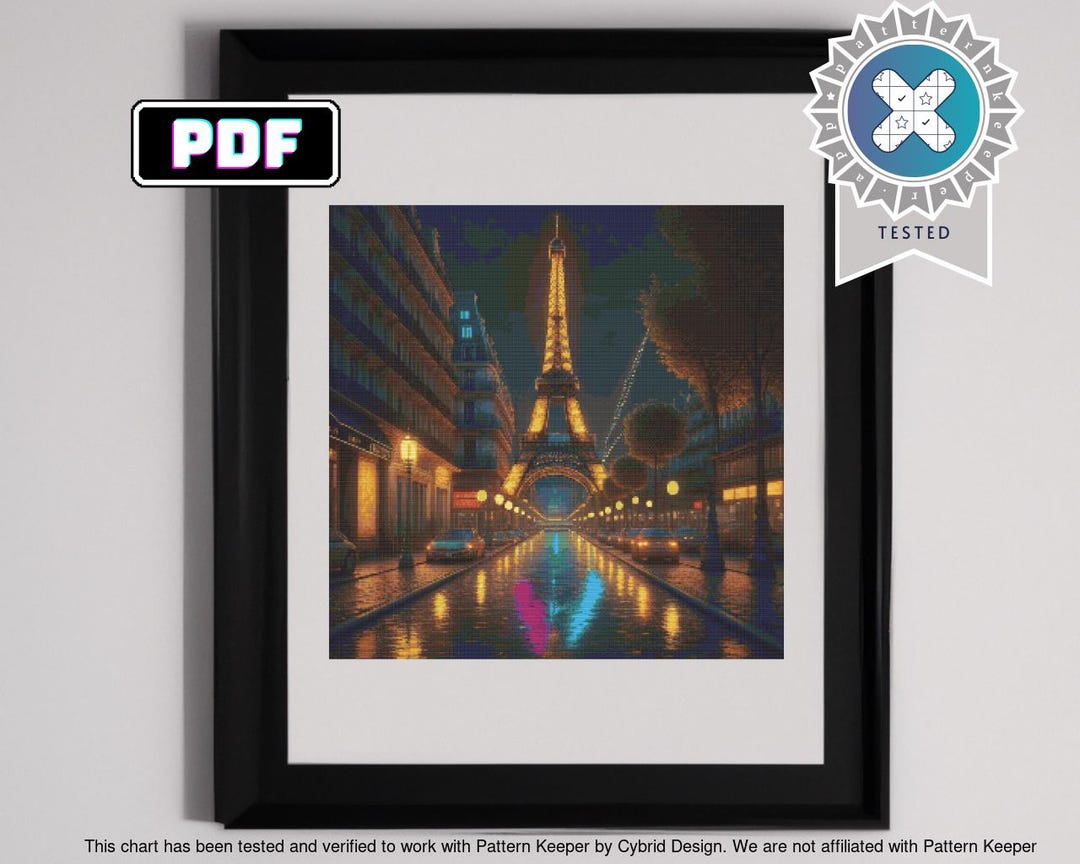Paris Night Cross Stitch Pattern Eiffel Tower With Lights DIY ...