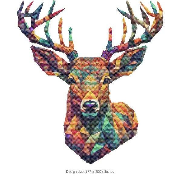 Geometric Deer Cross Stitch Pattern Modern Polygon Art - Etsy