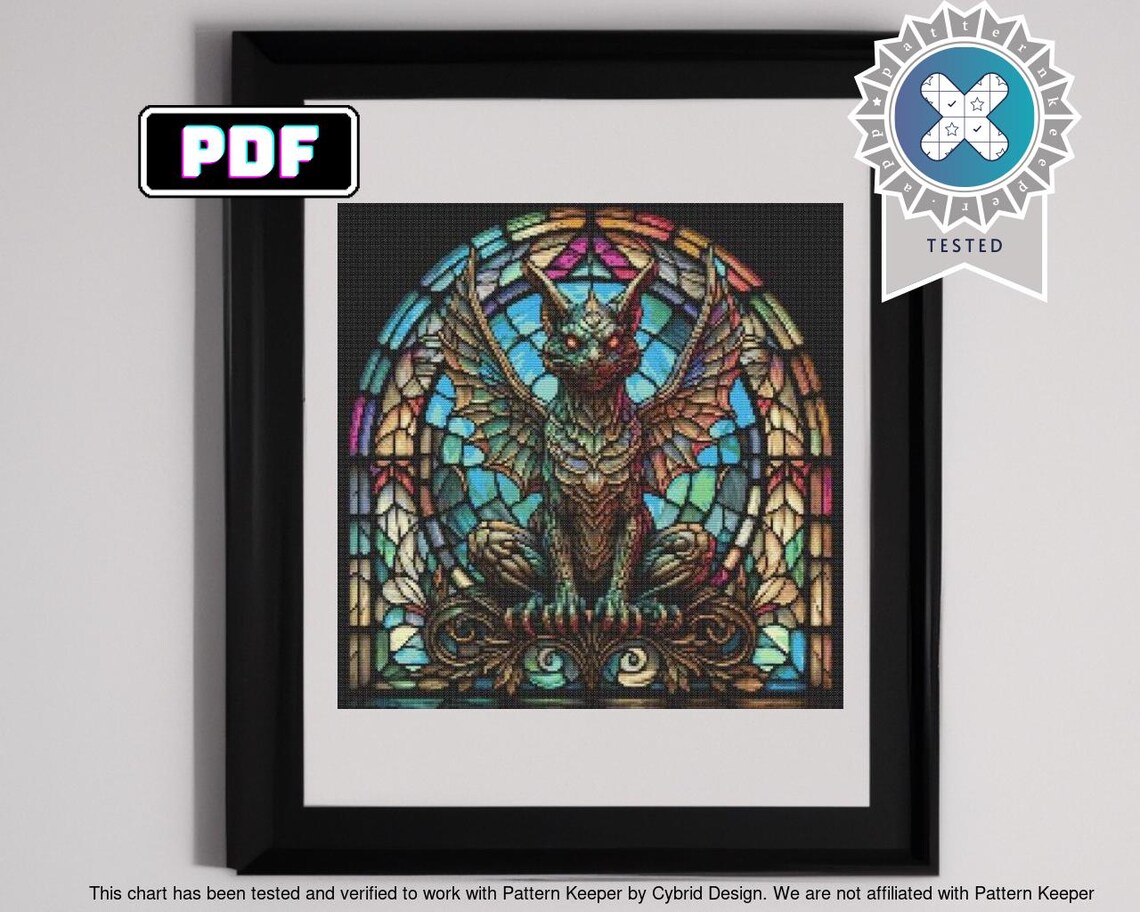 Enchanted Gargoyle Cross Stitch Pattern - Stained Glass Style - Etsy