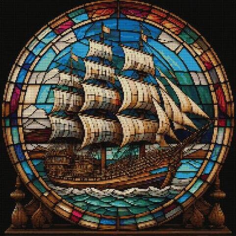 Stained Glass Style Old Ship Cross Stitch Pattern Nautical Embroidery ...