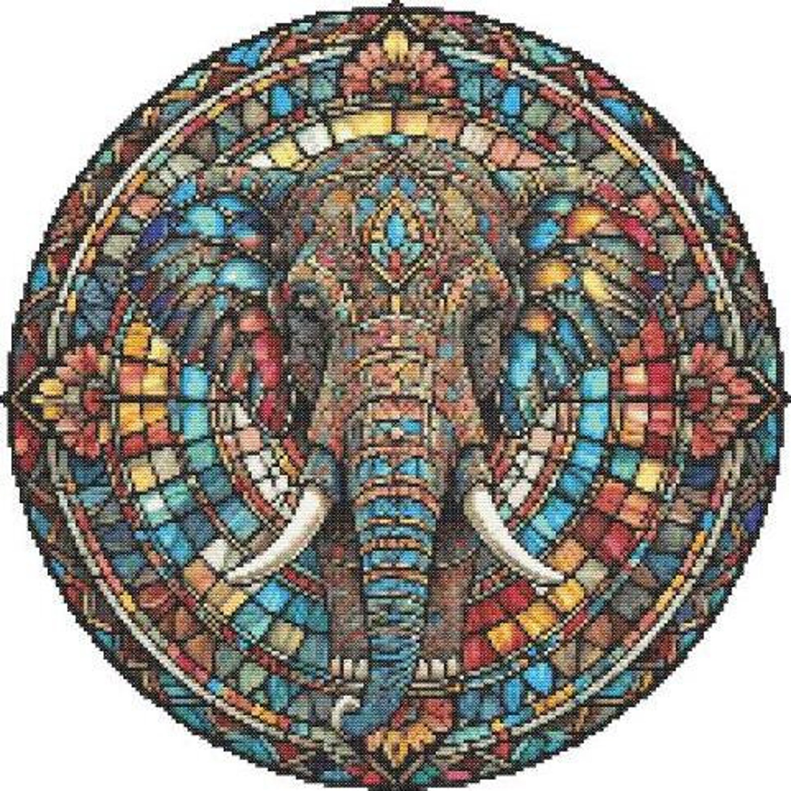 Stained Glass Elephant Mandala Cross Stitch Pattern - Unique DIY ...