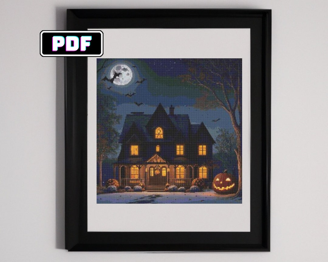 Haunted House Cross Stitch Pattern Halloween Embroidery - Etsy