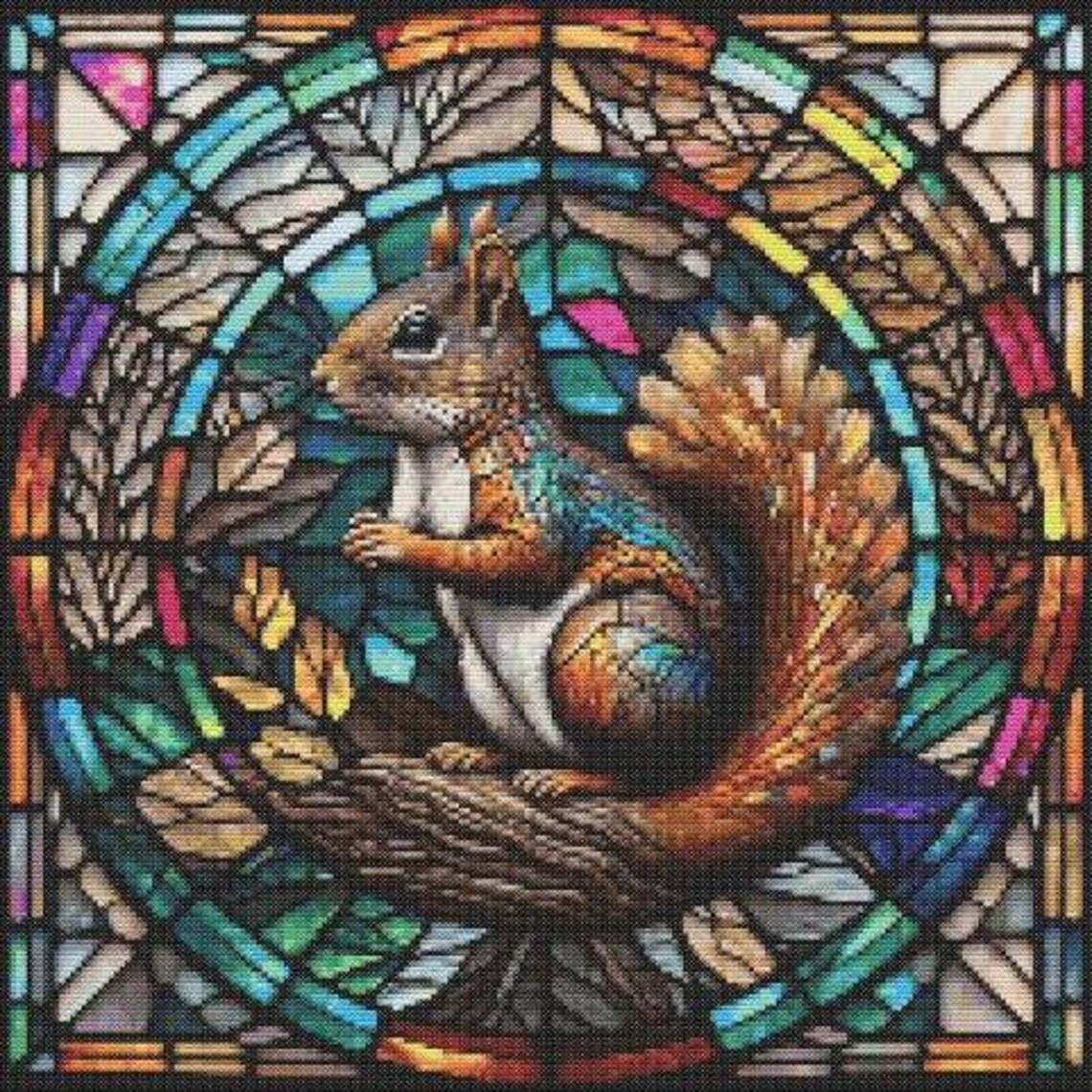 Stained Glass Cosmic Squirrel Cross Stitch Pattern - Etsy