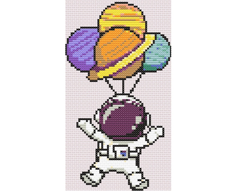 Pixel Art Cute Astronaut Cross Stitch Pattern With Balloon Planets ...
