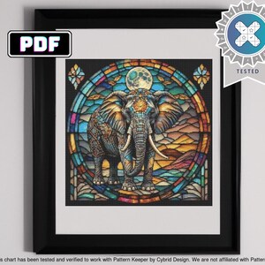 Moonlit Galactic Elephant Cross Stitch Pattern - Stained Glass Style - Etsy