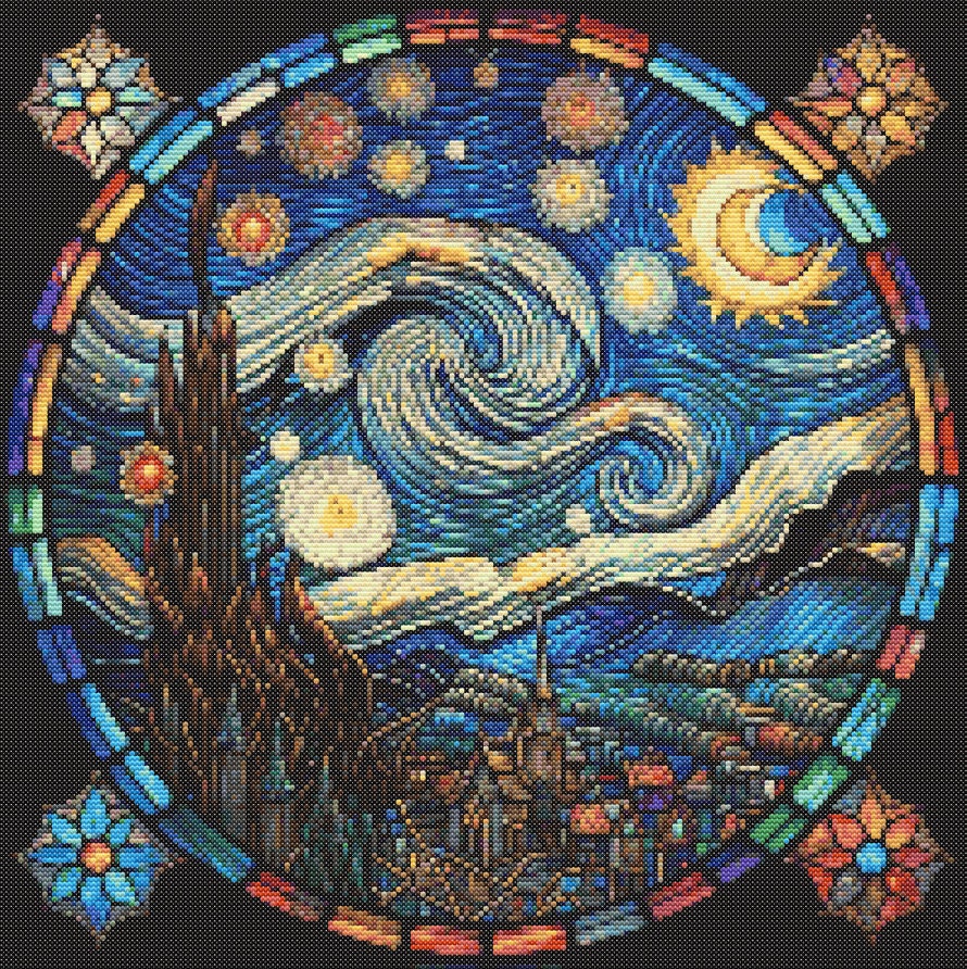 Starry Night Stained Glass Cross Stitch Pattern - Etsy