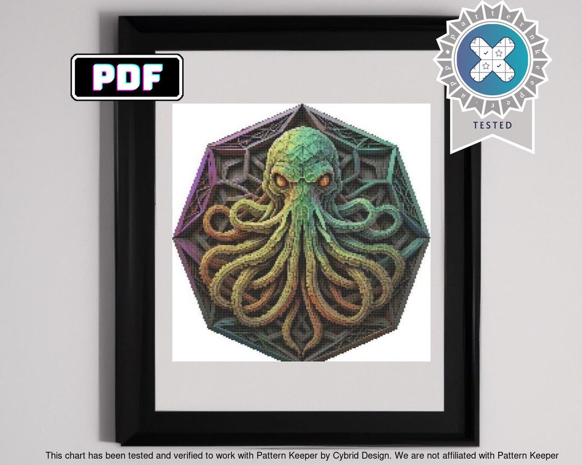 Polygon Cthulhu Cross Stitch Pattern - Instant Download - Lovecraftian ...