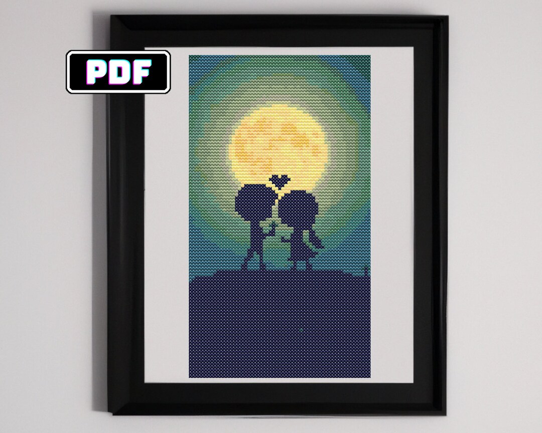Moonlight Romance Pixel Art Cross Stitch Pattern Boy - Etsy