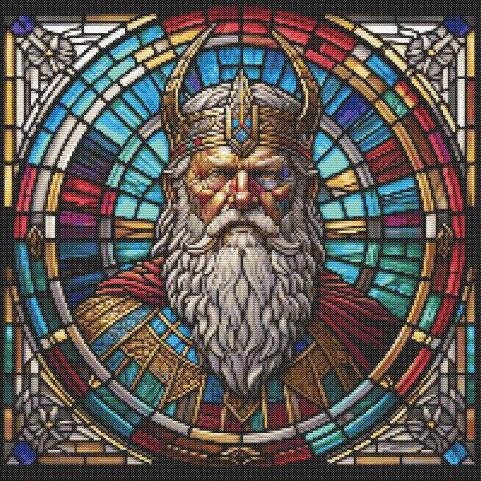 Odin Stained Glass Cross Stitch Pattern - Norse God DIY Embroidery ...